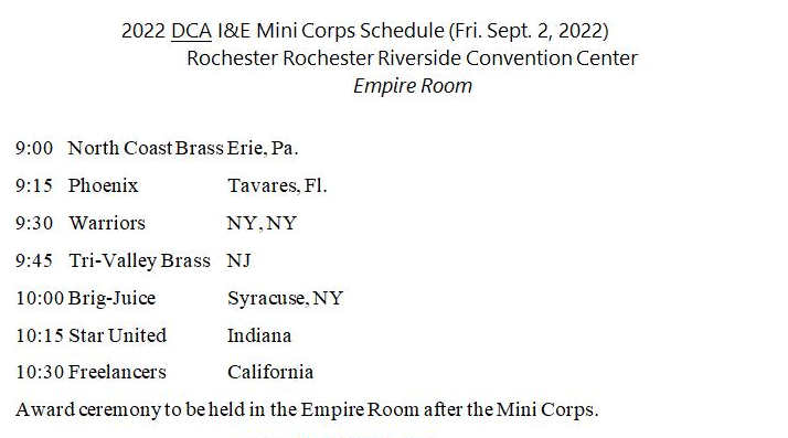 2022 Mini-Corps + I&E Schedule *Updated – Drum Corps Associates